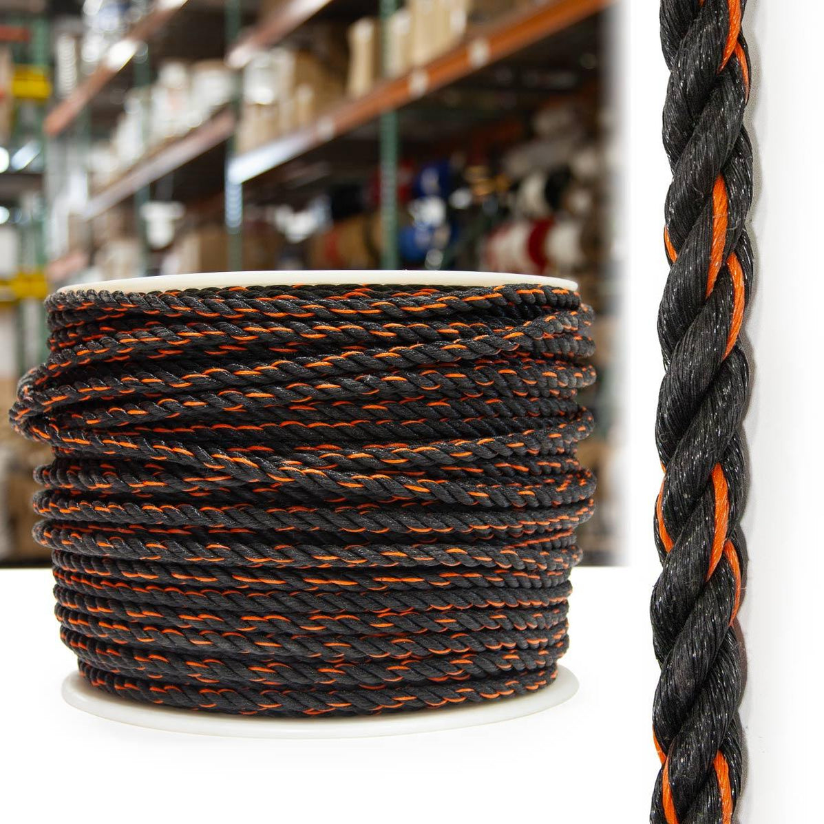 3-Strand Polypropylene - Black/Orange Tracer — Knot & Rope Supply