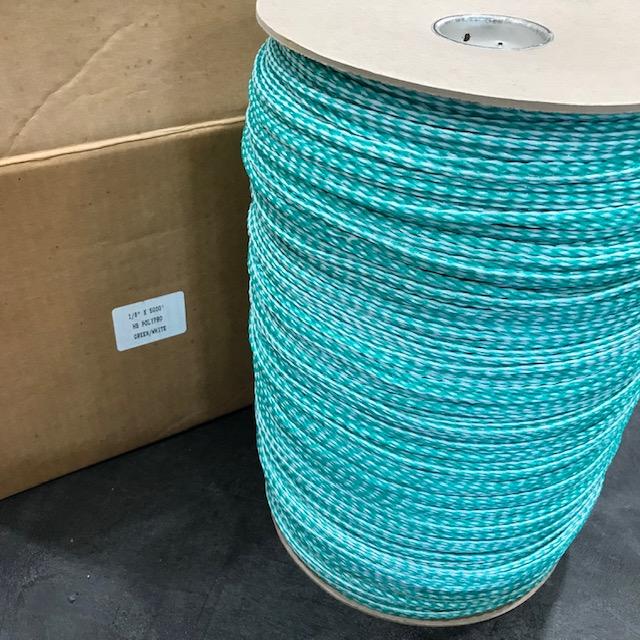 1/8" x 5000' Hollow Braid - Polypropylene Green/White — Knot & Rope Supply