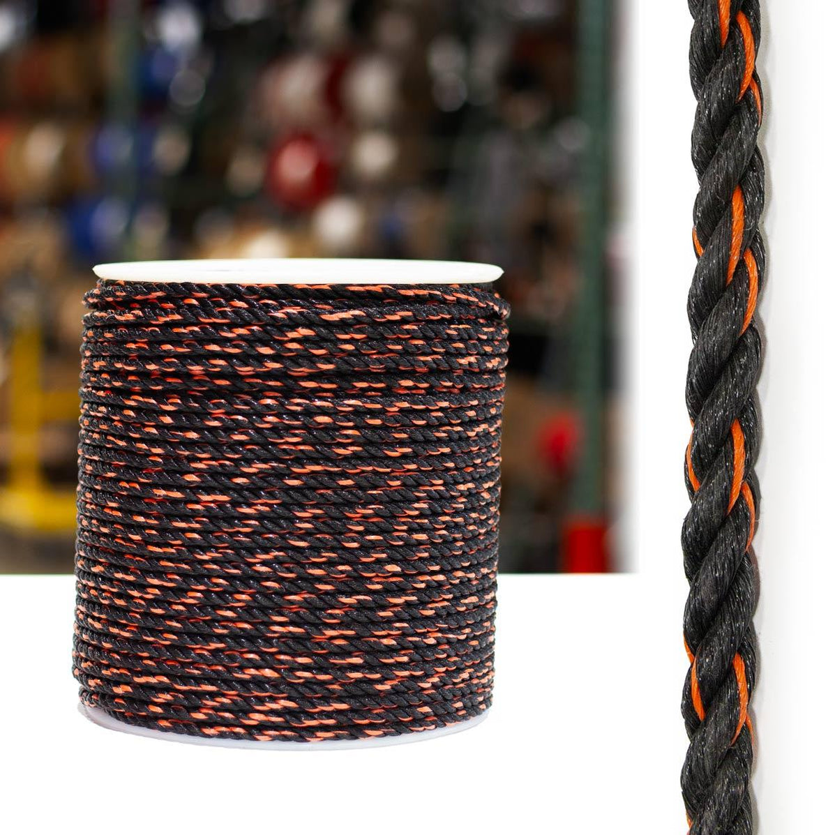 3-Strand Polypropylene - Black/Orange Tracer — Knot & Rope Supply