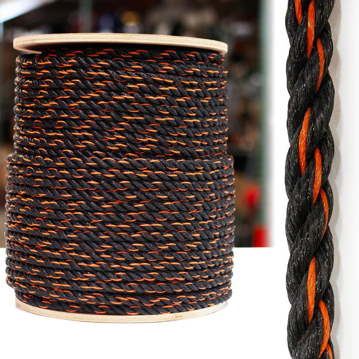 3-Strand Polypropylene - Black/Orange Tracer — Knot & Rope Supply